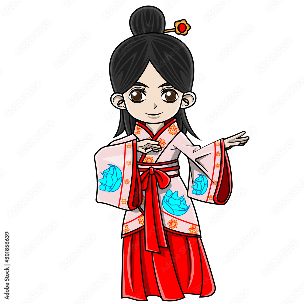 cartoon girl wearing chinese clothes Stock Illustration | Adobe Stock