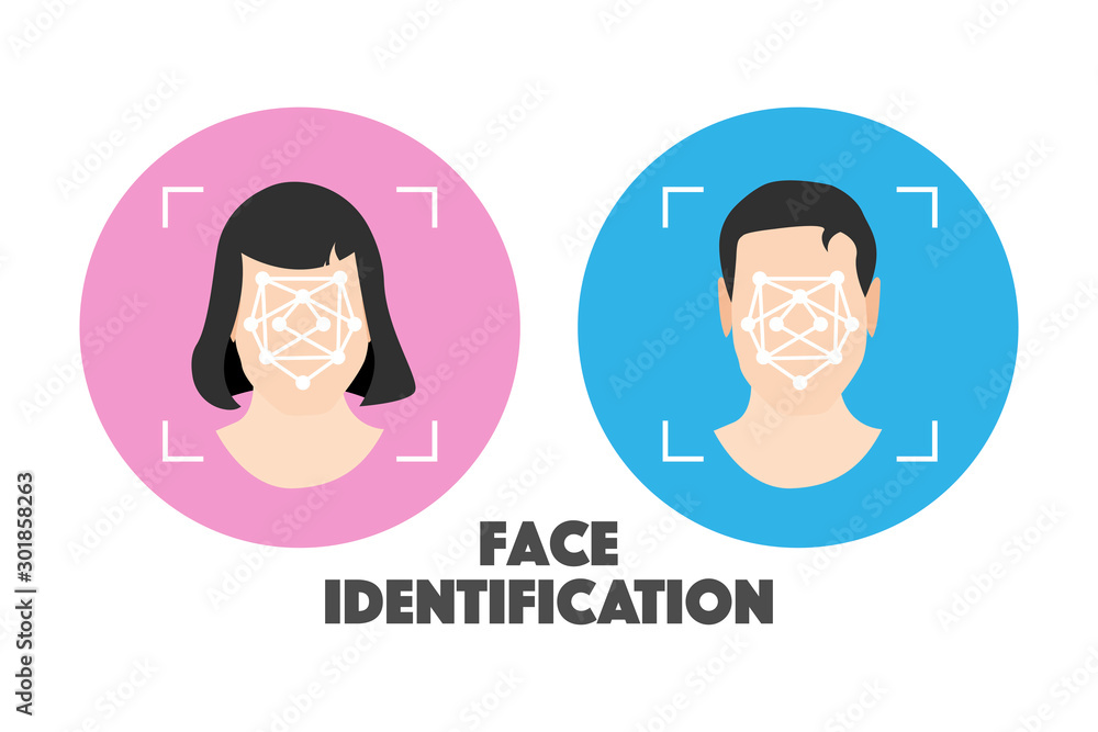 Vector illustration of face identification icon, face scanner, unlock ...