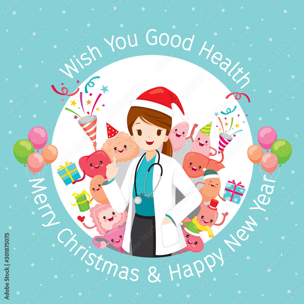 Female Doctor With Human Internal Organs, Christmas Celebration Party ...