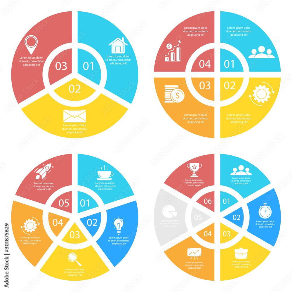 Set template for circle diagram, options, web design, graph and round ...