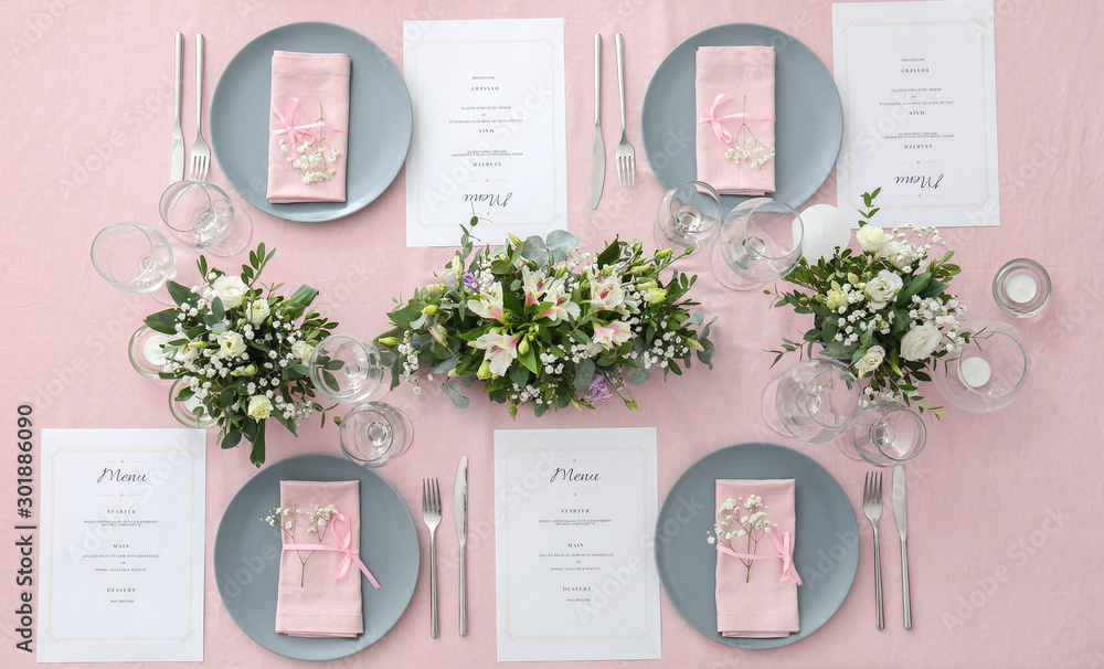 Beautiful table setting for wedding celebration in restaurant Stock ...