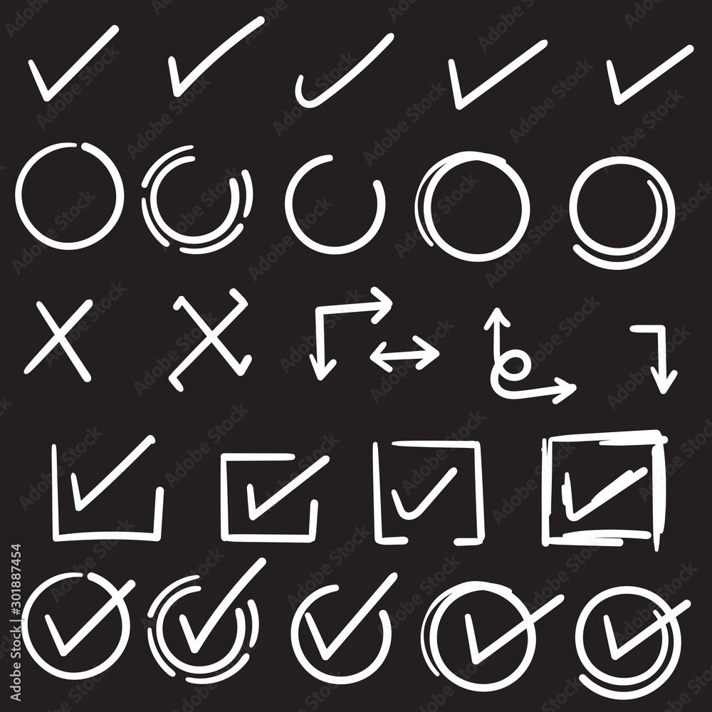 Hand drawn check signs. Doodle v mark for list items, checkbox chalk ...