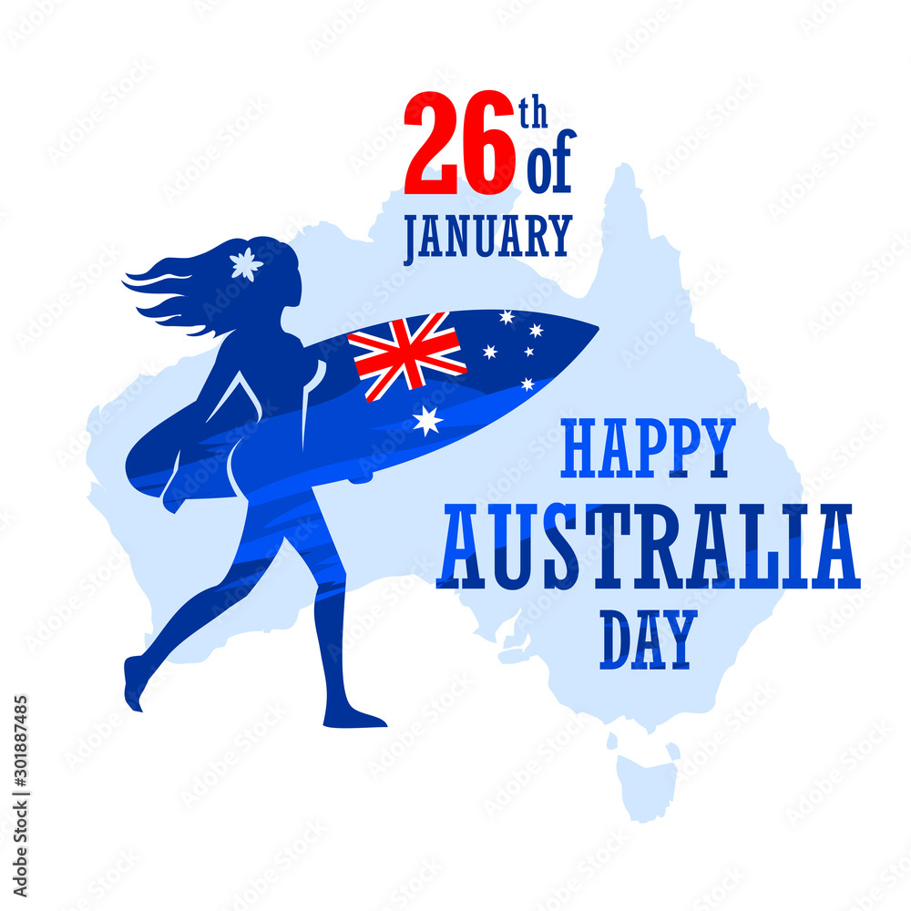 Vetor de Happy Australia day holiday on January 26. Vector greeting ...