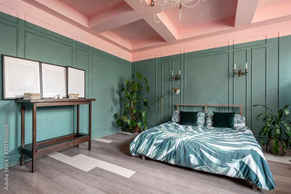 Morning interior in bedroom hotel. Bright and clean interior design of ...