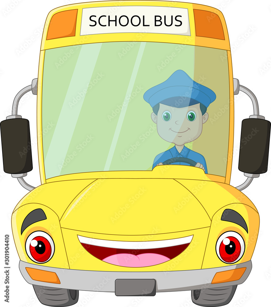 Cartoon bus school with driver Stock Vector | Adobe Stock