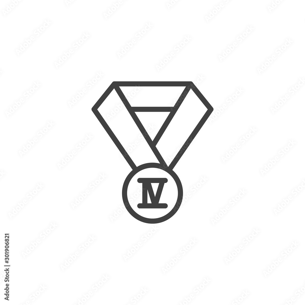 Fourth place medal with ribbon line icon. linear style sign for mobile ...