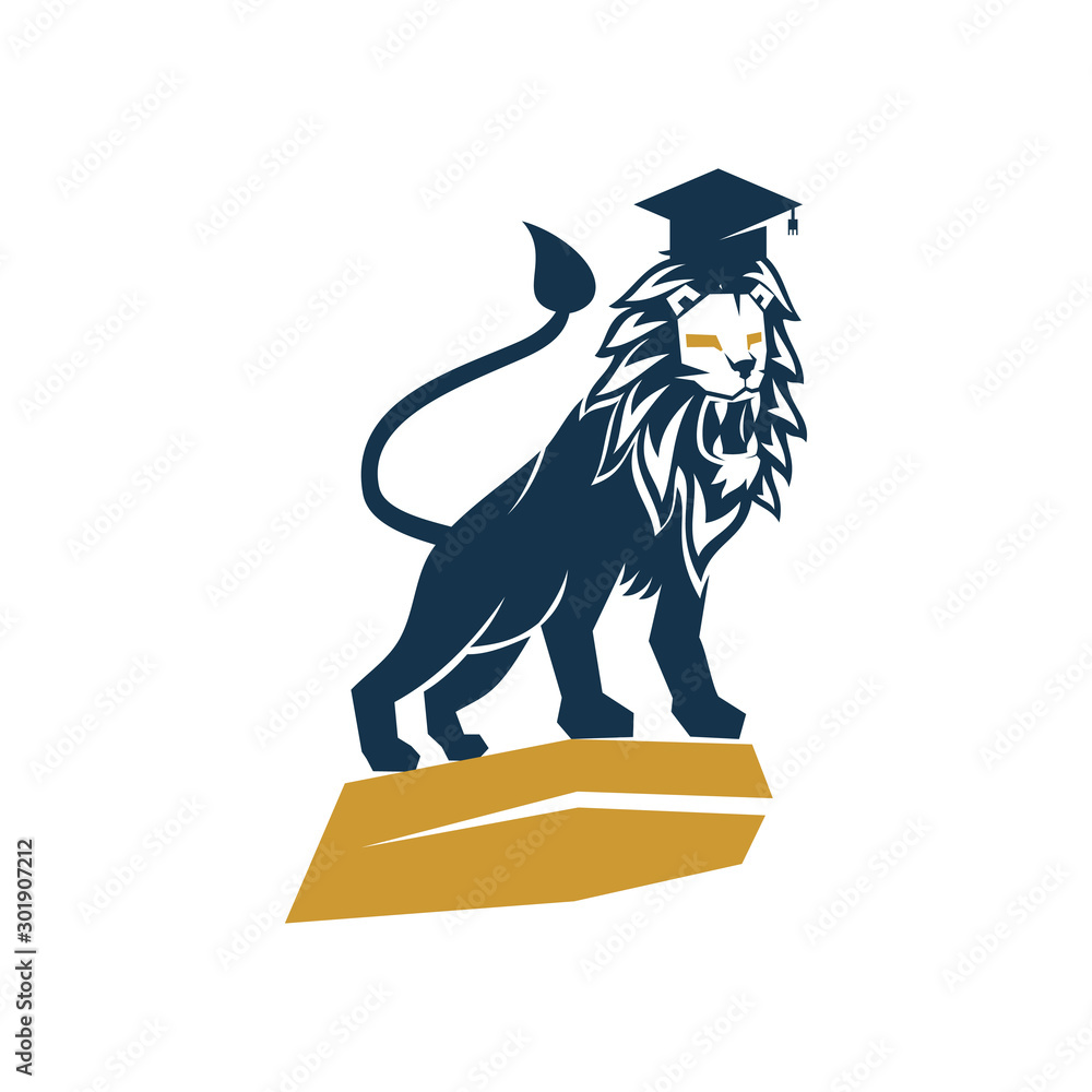 Lion Hat College Logo Design Symbol Illustration Isolated Stock Vector ...