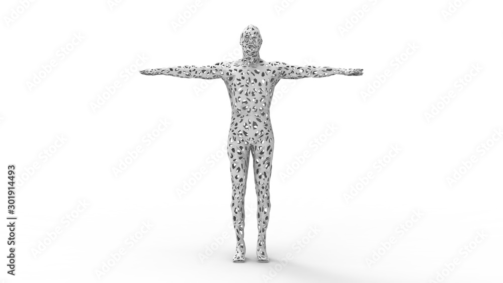 3d rendering of a man human body build from a mesh texture isolated in ...
