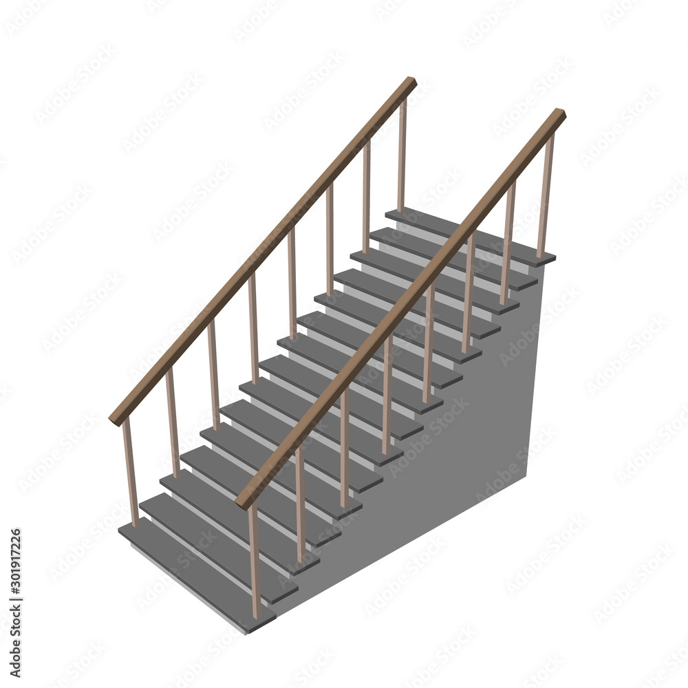 Staircase with railing. Isolated on white background. 3d Vector ...