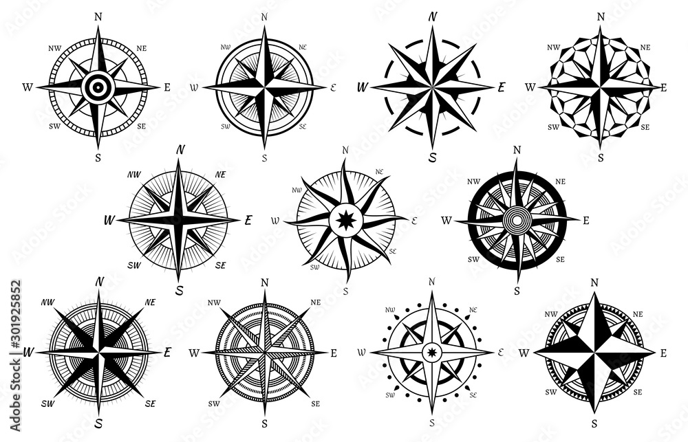 Wind rose. Marine wind roses, compass nautical navigation sailing ...