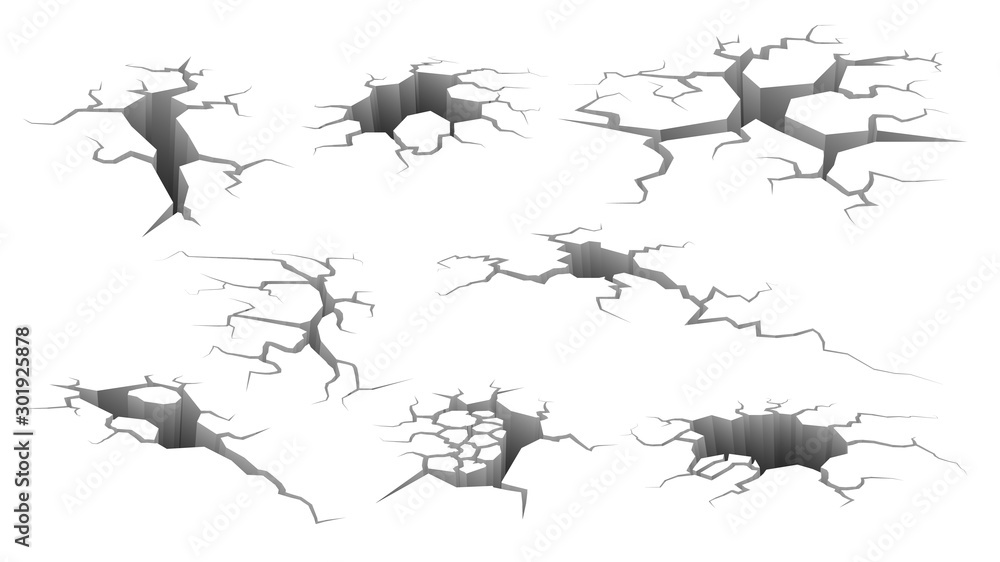 Ground cracks. Earthquake crack, hole damaged effect. Cracked land ...