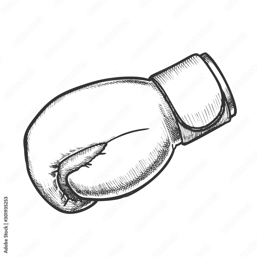 Boxing Glove Sport Cloth Side View Ink Vector. Box Glove With Elastic ...