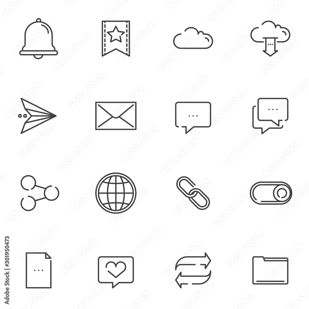 Basic, UI line icons set. Essential linear style symbols collection, outline signs pack. vector ...