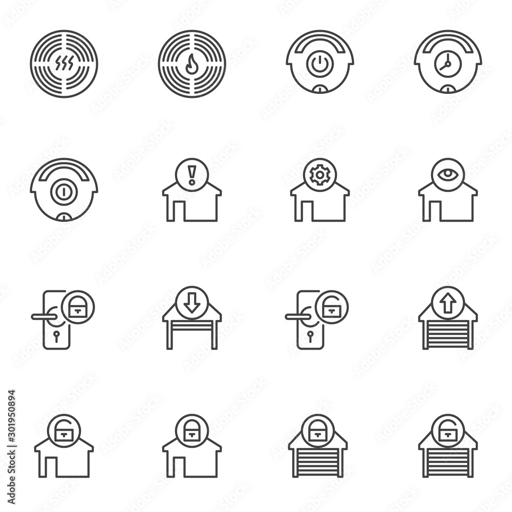 Smart home control system line icons set. Home automation linear style ...