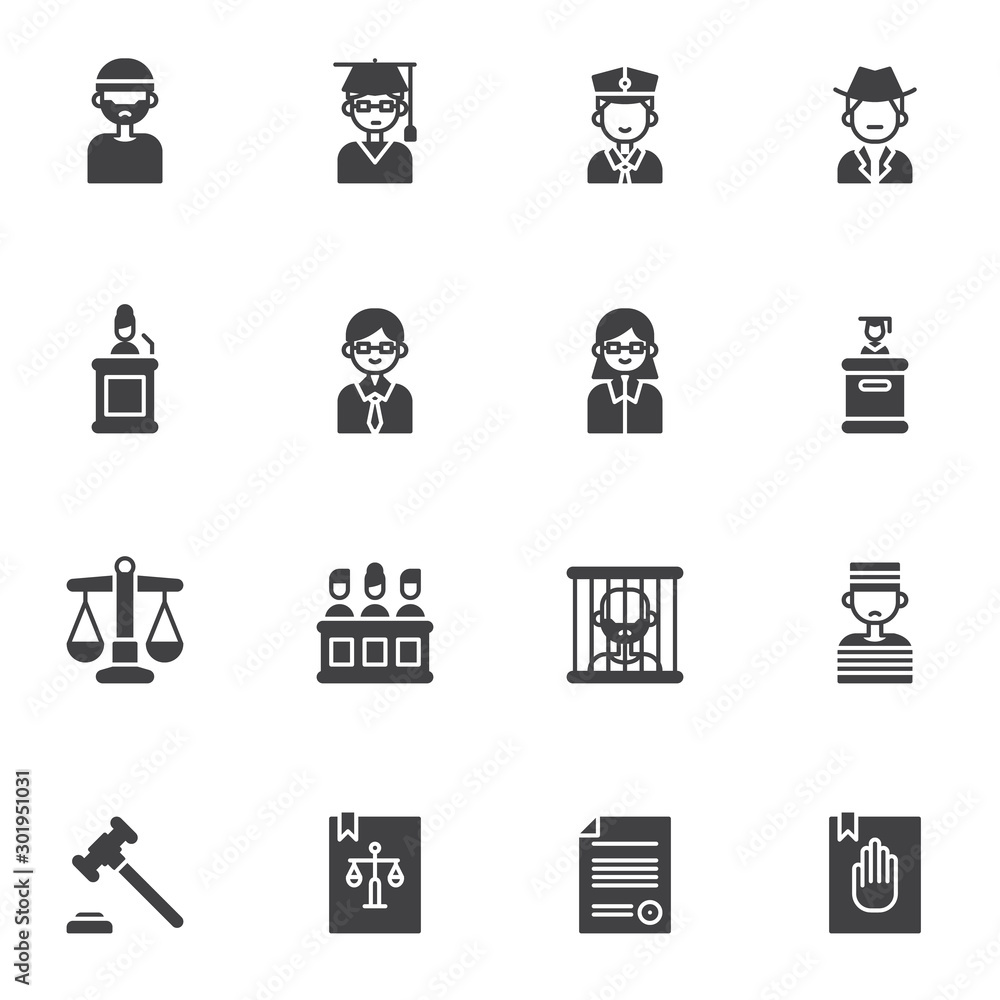 Law, justice vector icons set, modern solid symbol collection, filled ...