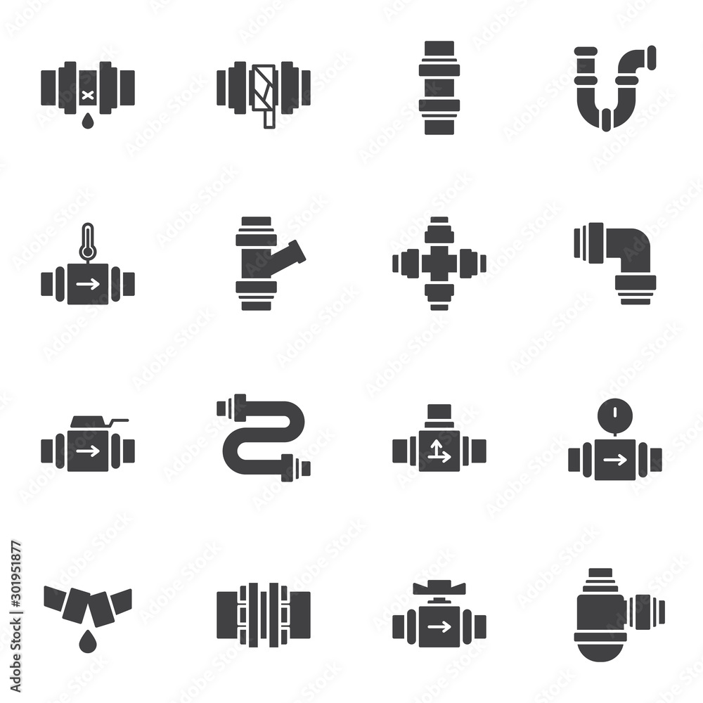 Plumbing vector icons set, modern solid symbol collection, filled style ...