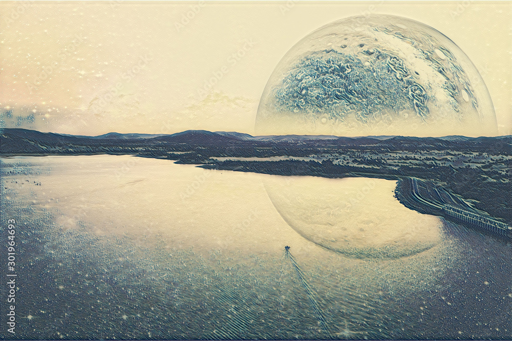 Fantasy landscape of an alien planet digital artwork. Elements of this ...