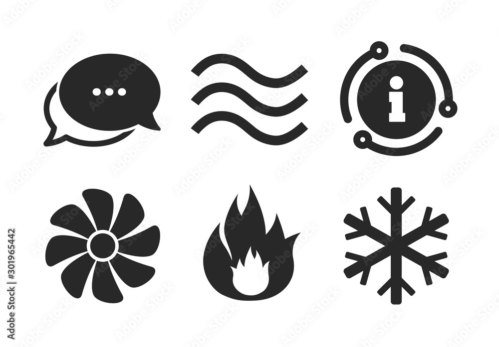 Heating, ventilating and air conditioning symbols. Chat, info sign ...
