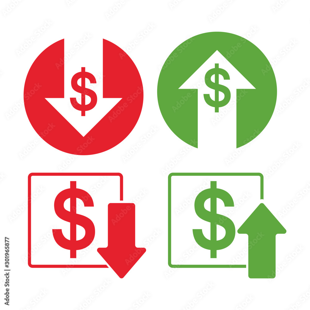 Dollar down and up icon set. Vector Stock Vector | Adobe Stock