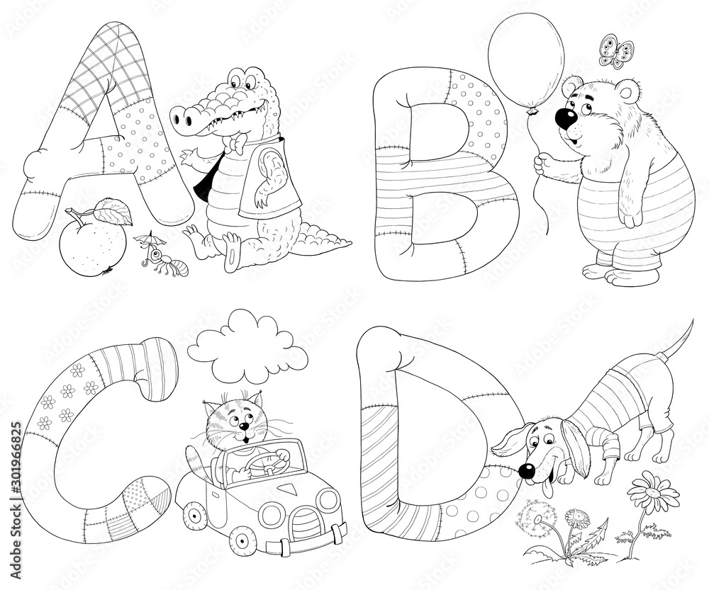 English alphabet. ABC. Coloring book. Coloring page. Cute and funny ...