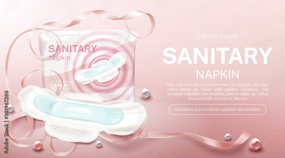 Sanitary napkins package mock up banner. Feminine hygienic pads pack ...