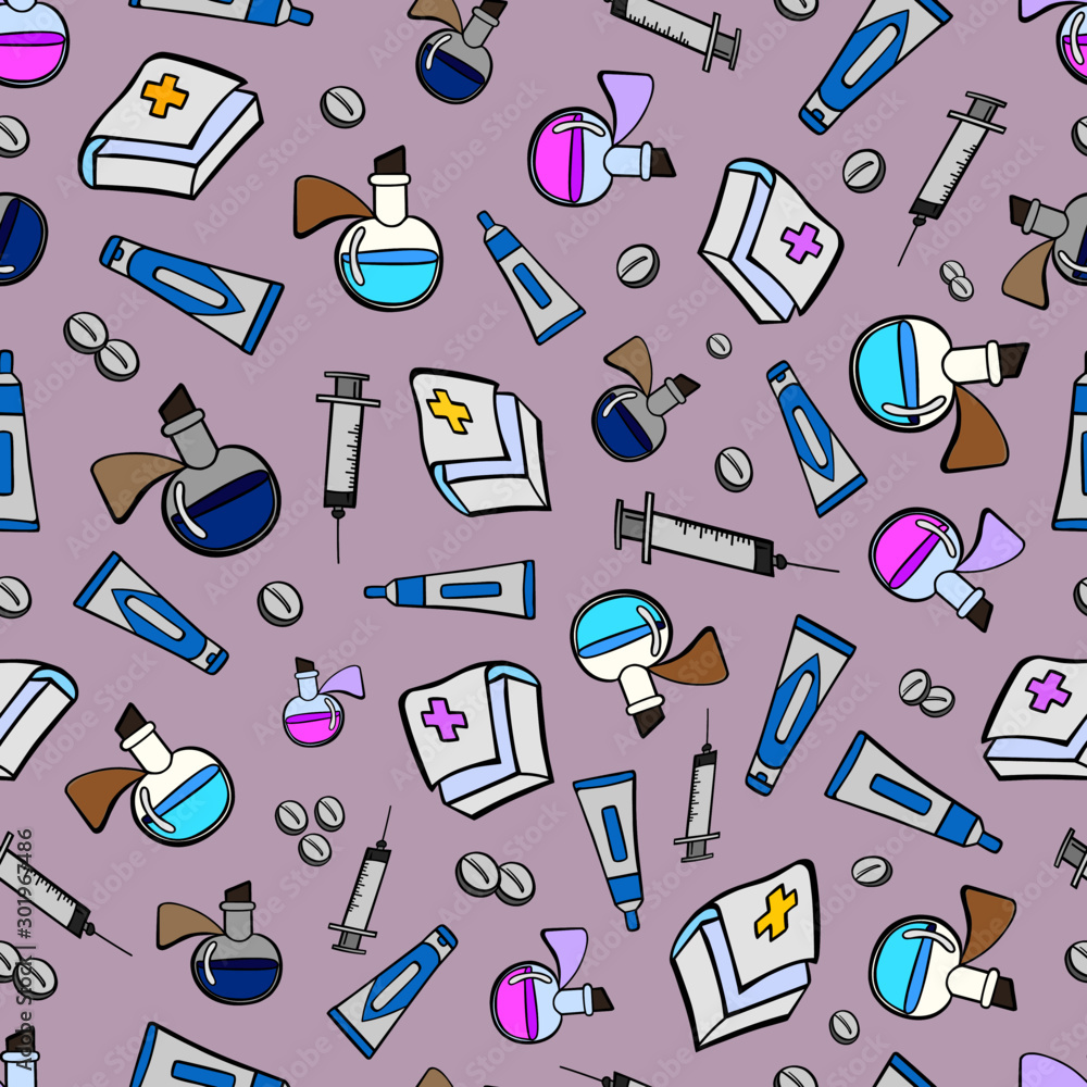 pattern seamless medicine pharmacistics colored background equipment ...