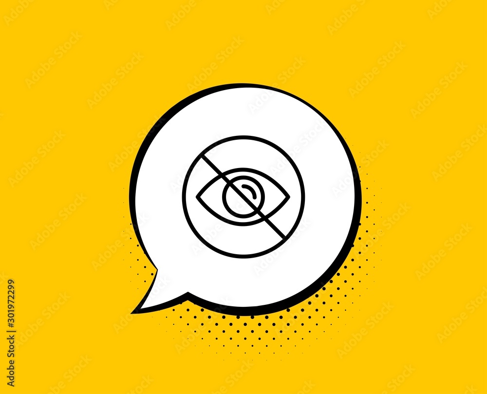 No eye line icon. Comic speech bubble. Not looking sign. Optometry ...