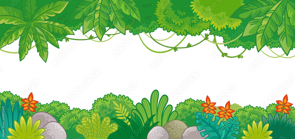 Vector background on jungle theme in cartoon style. Illustration with ...