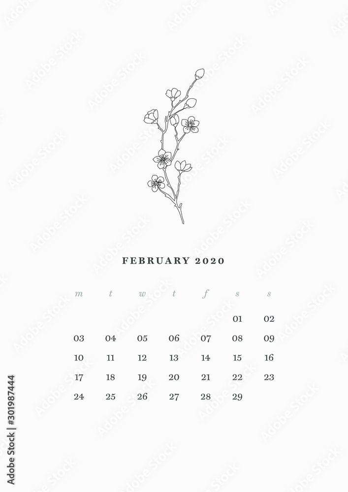 02 Page - FEBRUARY 2020 – Wall or Desk Art Calendar 2020 Printable ...