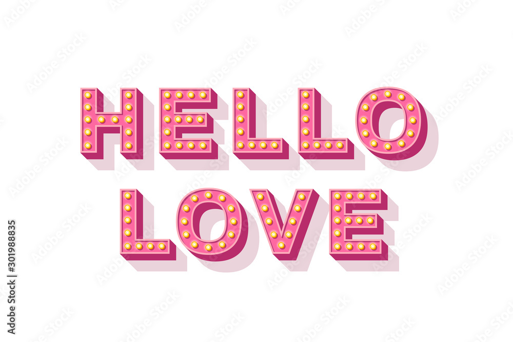 Hello love. Motivational poster design, retro font colorful typography ...