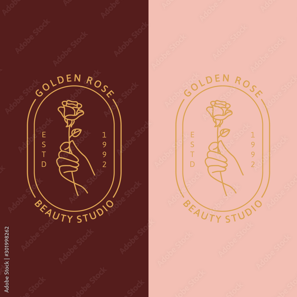 Hand and rose logo in minimal trendy linear style. Vector icon for ...