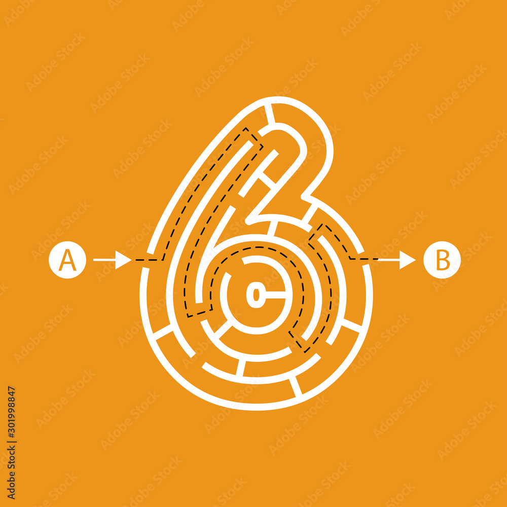 Number shape Maze Labyrinth, maze with one way to entrance and one way ...