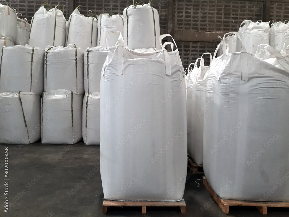Chemical fertilizer Urea Stock pile jumbo-bag in warehouse waiting for ...