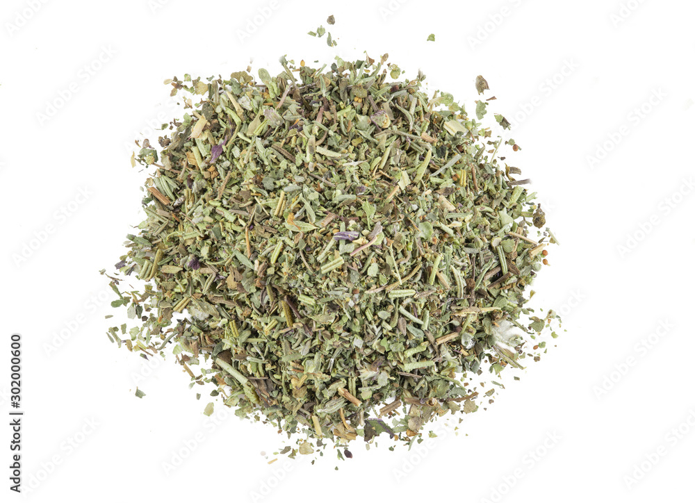 Chopped basil isolated on white background with copy space for text or ...