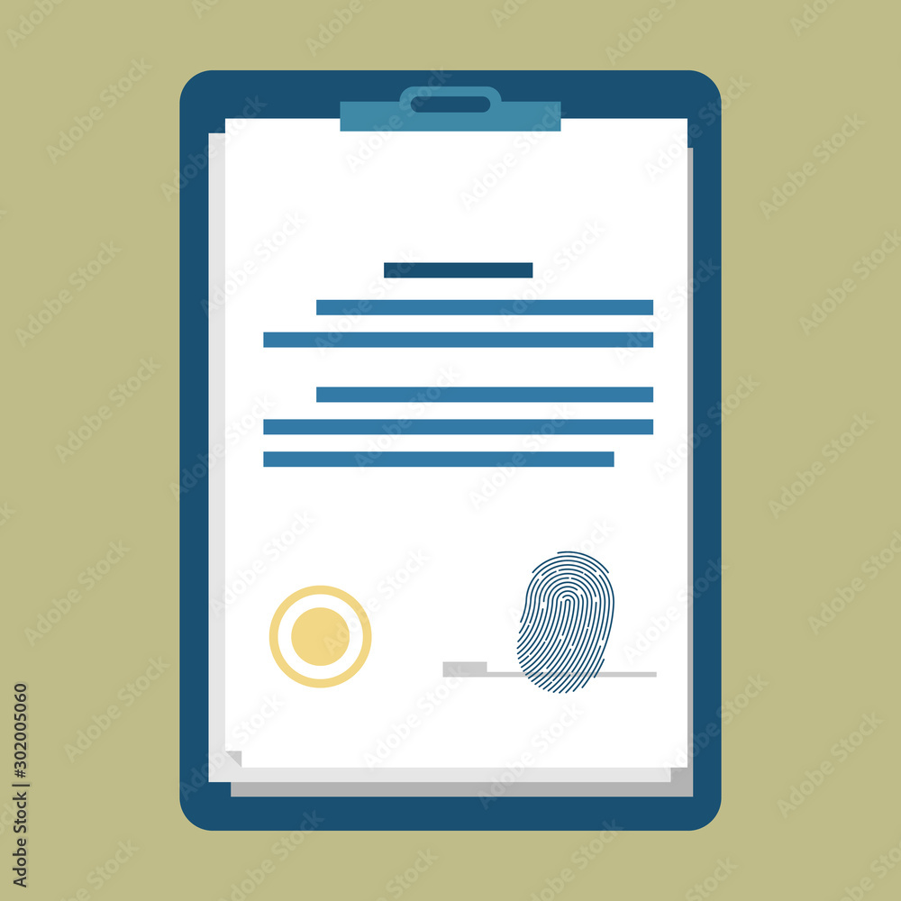 Fingerprint signed documents. Digital security authentication concept ...