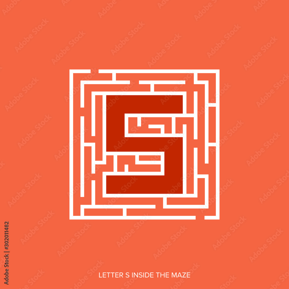 Letter alphabet shape Maze Labyrinth, maze with one way to entrance and ...