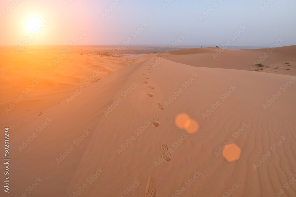 The beauty of the sand dunes in the Sahara Desert in Morocco. The ...