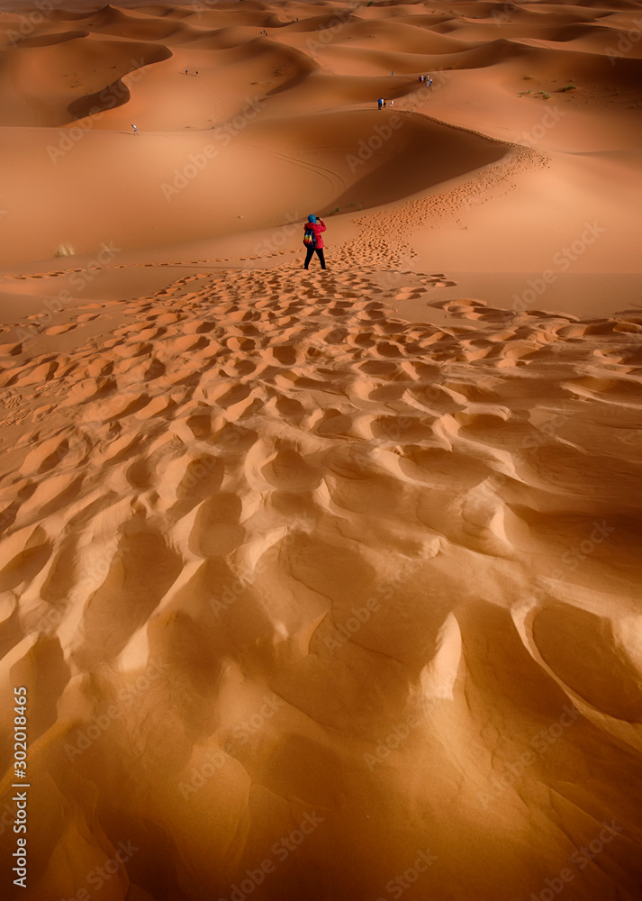 The beauty of the sand dunes in the Sahara Desert in Morocco. The ...