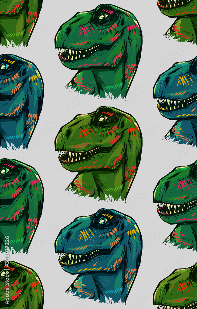 Seamless texture with dinosaur tyrannosaurus head. Repeated pattern ...