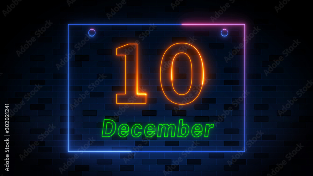 December 10th Colorful Neon Light Date Of Human Rights Day With Dark ...