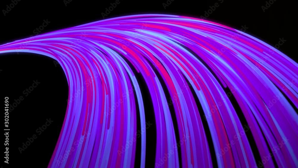 Vidéo Stock Curved stream of multicolored lines on black background ...
