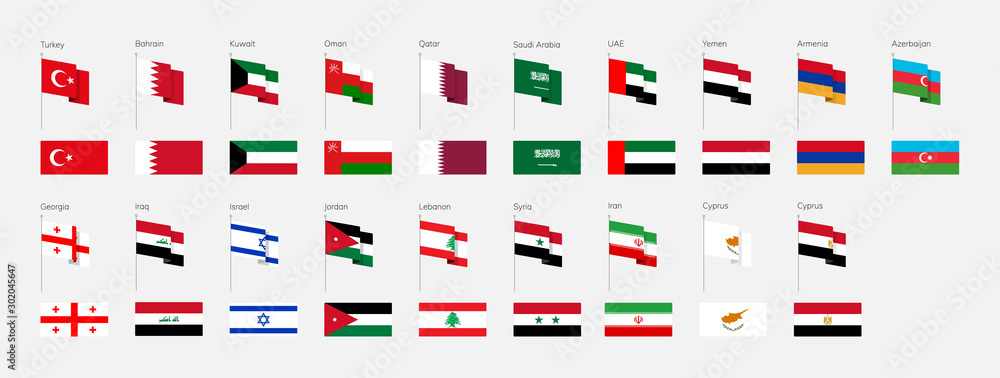 Countries of Western Asia according to the UN classification. Set of ...