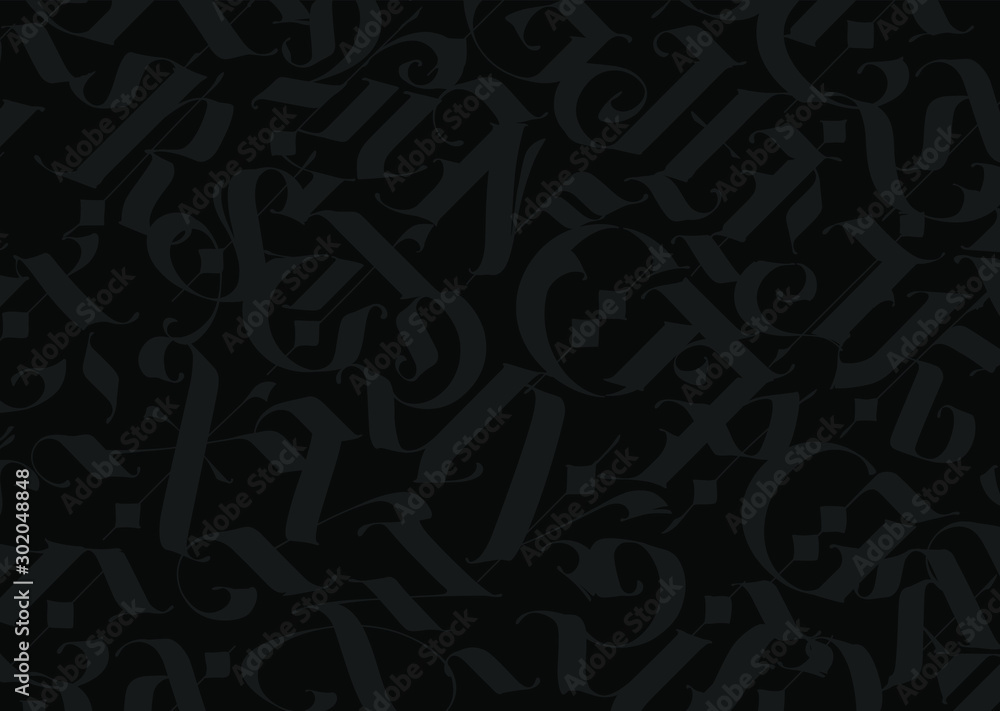 Black background with gray gothic letters. Vector. Gloomy pattern for ...