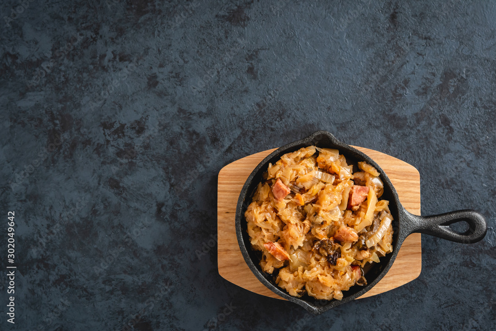 Bigos-traditional Polish dish of chopped sauerkraut and fresh cabbage ...