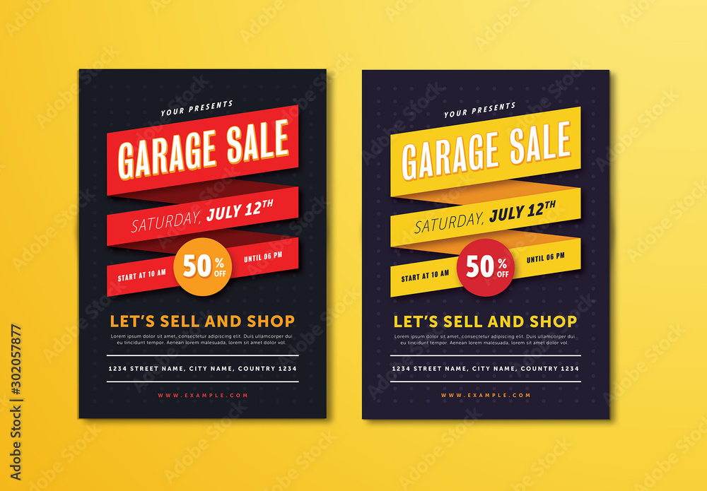 Garage Sale Flyer Layout with Ribbon Stock Template | Adobe Stock