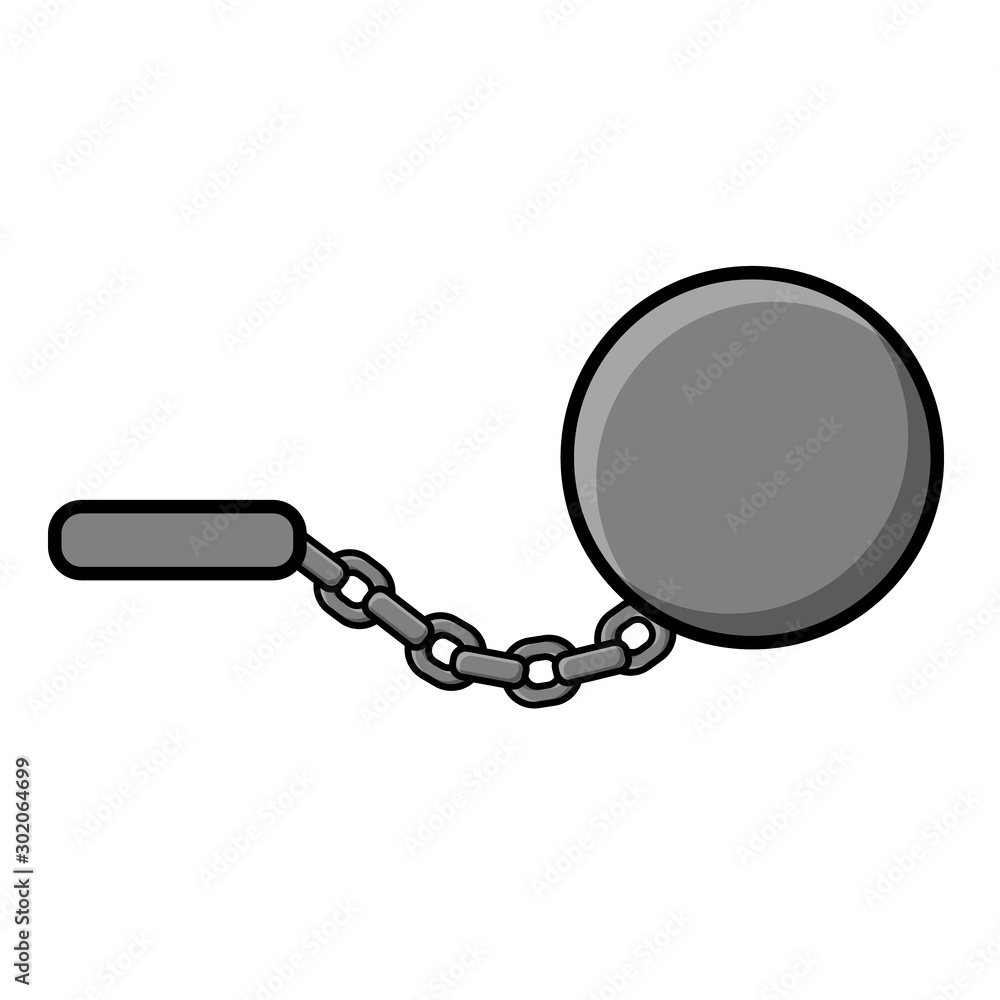 Large heavy iron metal round weight with a handcuff and chain, shackles ...