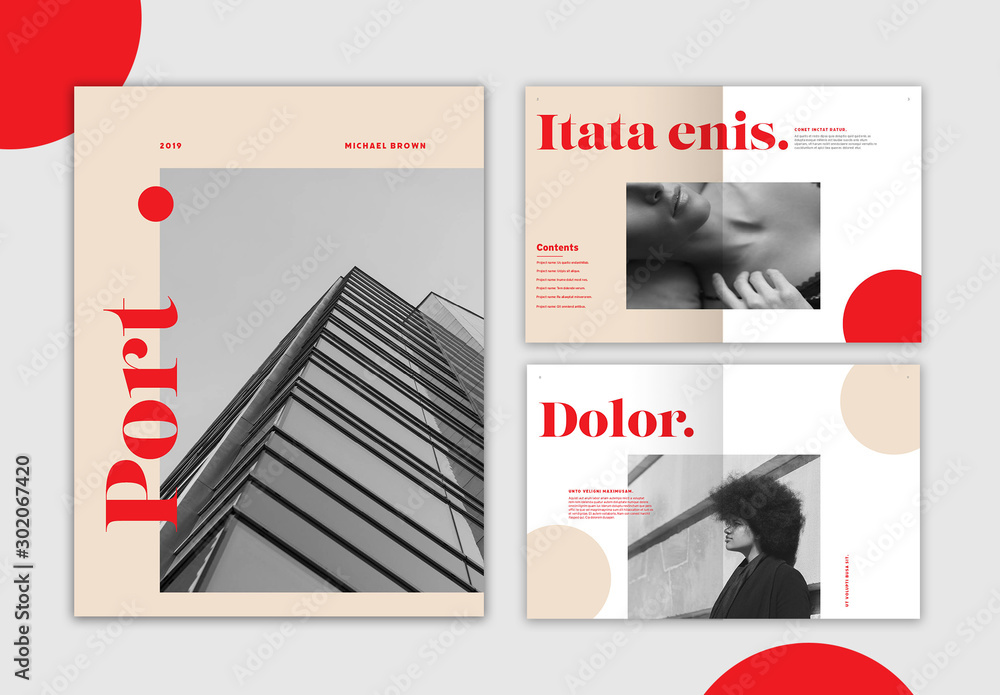 Cream and Red Portfolio Layout Stock Template | Adobe Stock