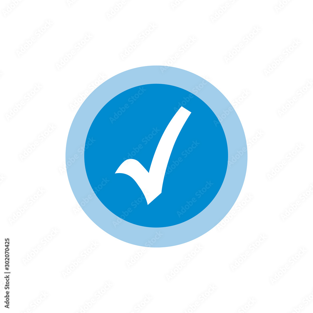 Check mark in a blue circle. vector illustration isolated on white ...