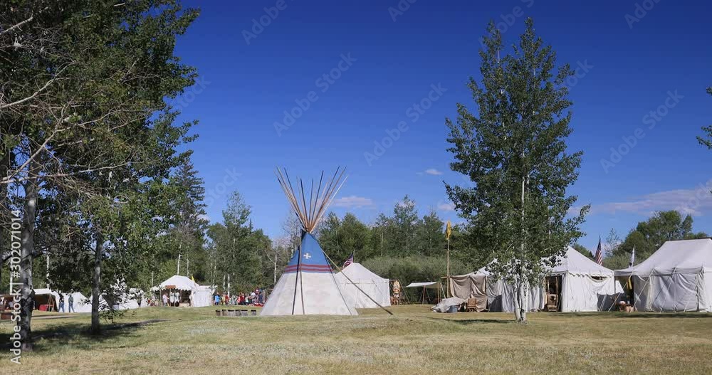 Fort Bridger Mountain Man rendezvous Indian tents. 19th century fur ...