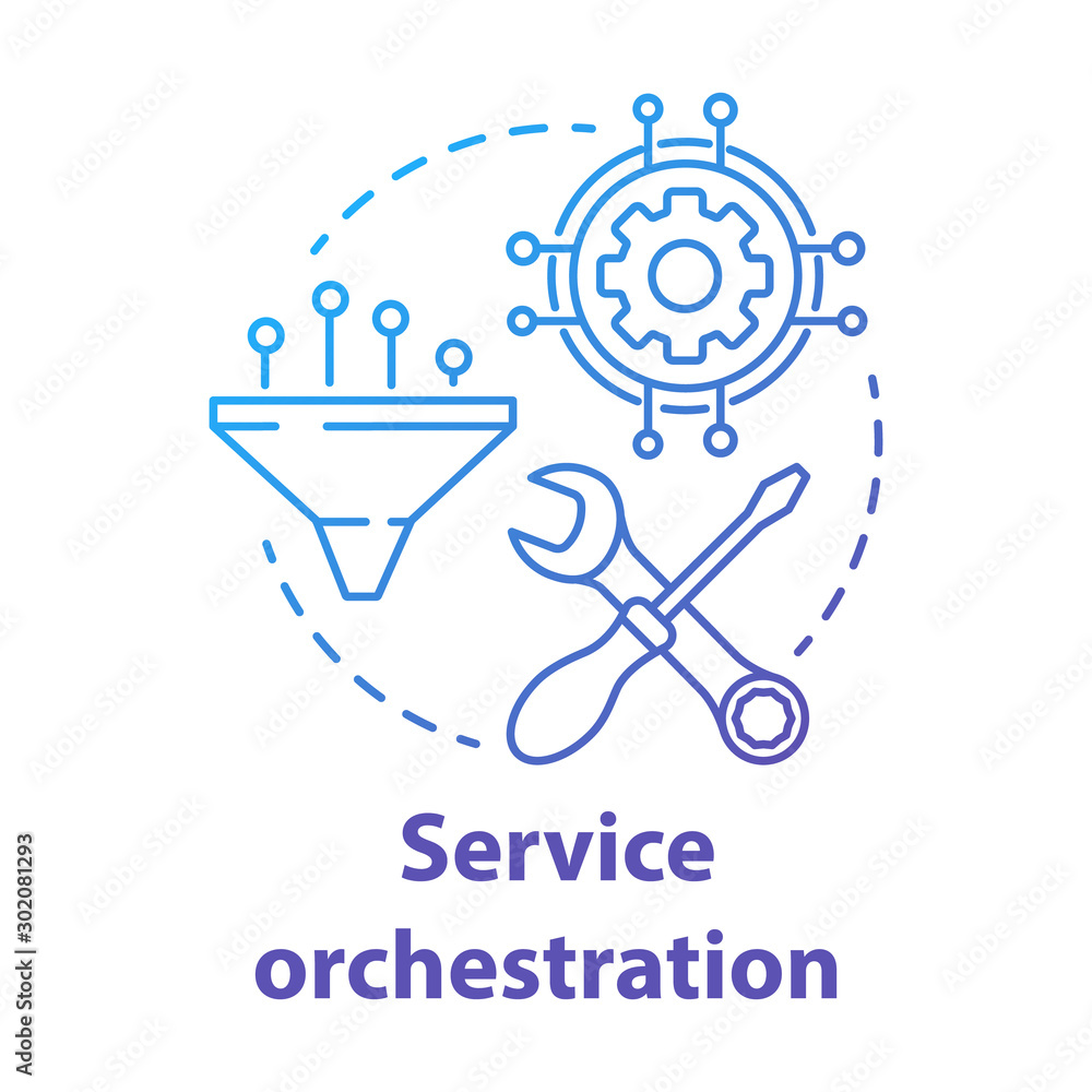 Service orchestration concept icon. Software development idea thin line ...